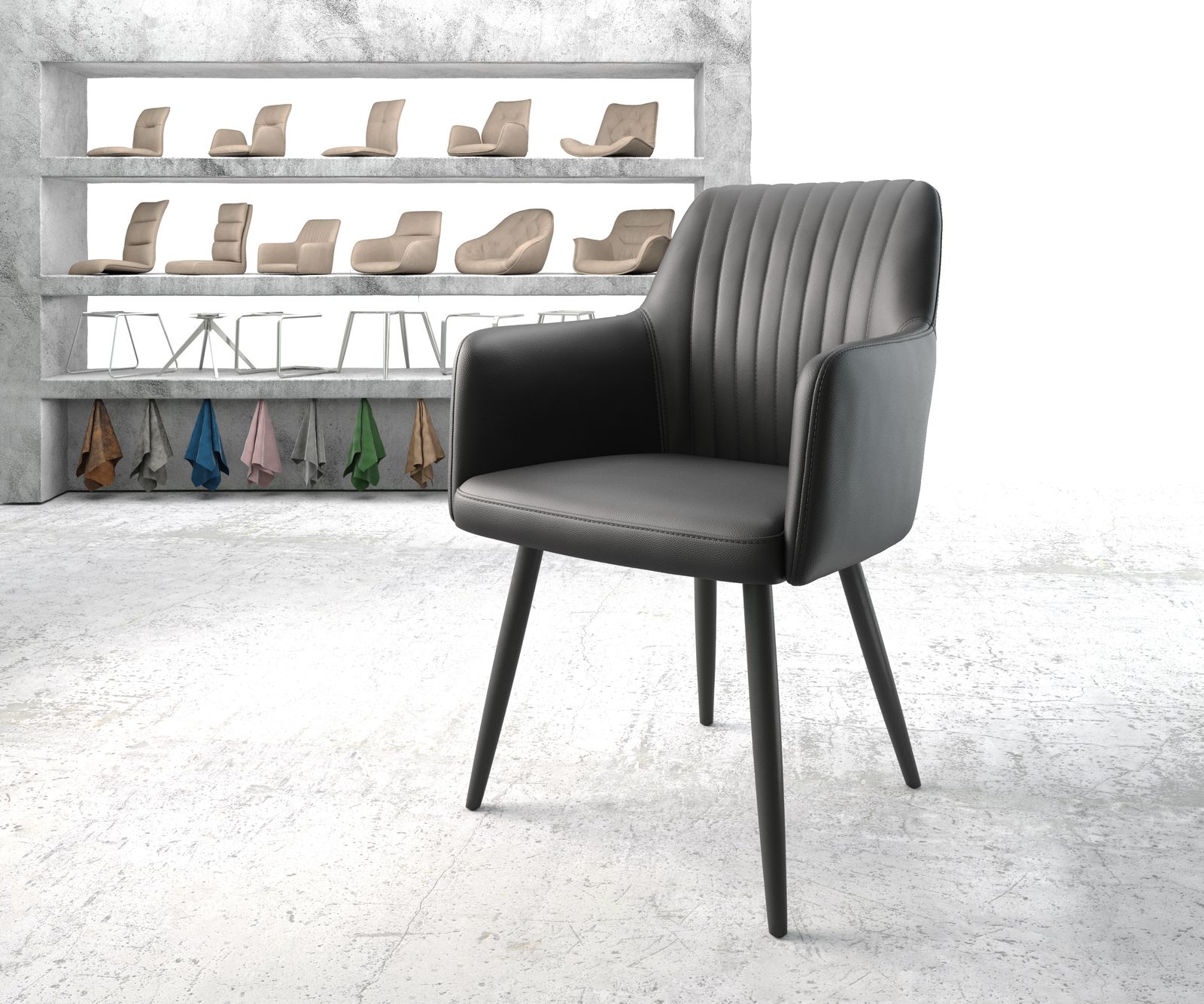 Armleunstoel Greg-Flex 4-poot conisch zwart echt leer zwart